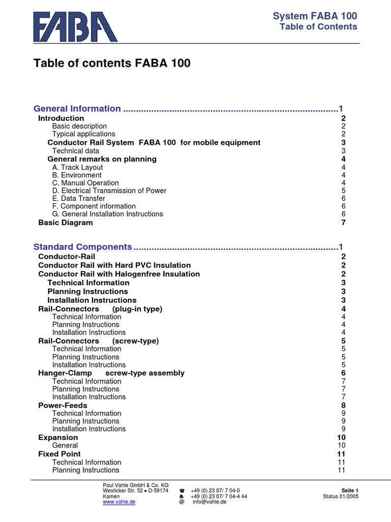 Table of contents FABA 100 system | PDF | Insulator (Electricity ...