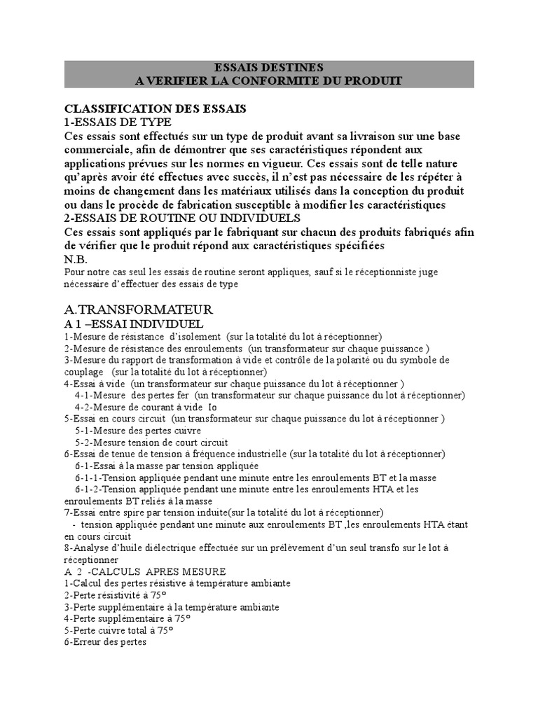 Essais Destines A Verifier La Conformite Du Produit | PDF ...