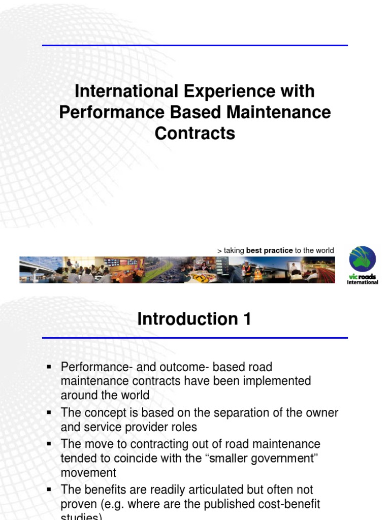International Experience With Performance Based Maintenance Contracts ...
