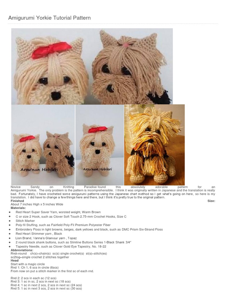 Amigurumi Yorkie Tutorial Pattern | Amigurumi | Crochet