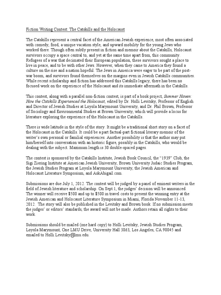 Catskills Fiction Contest | PDF | Jews | The Holocaust