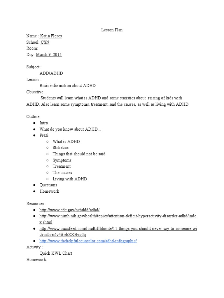 Lesson Plan Adhd | PDF | Neurodevelopmental Disorders | Psychiatry