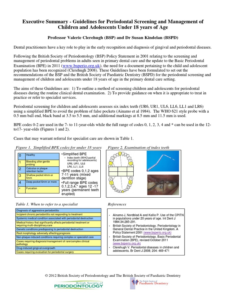 BSP BSPD Perio Guidelines For The Under 18s | PDF | Periodontology ...