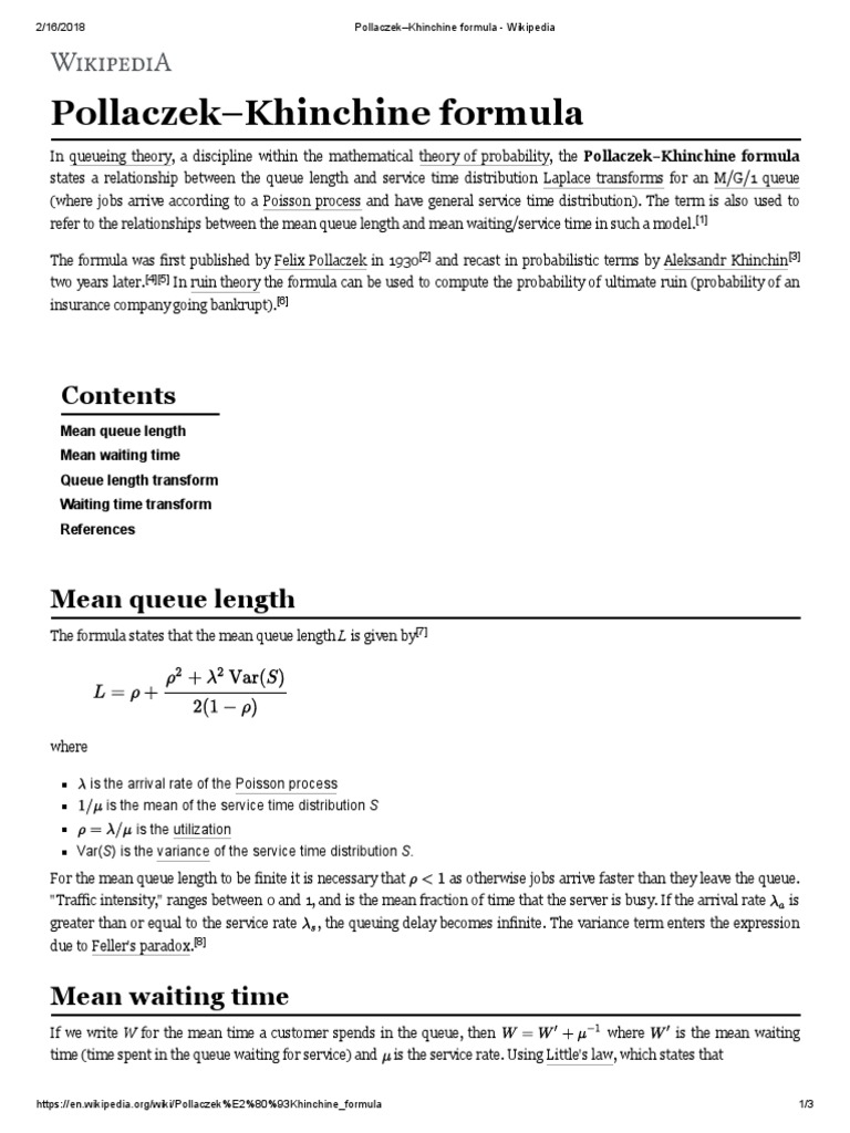 Pollaczek-Khinchine Formula - Wikipedia | PDF | Mathematical And ...