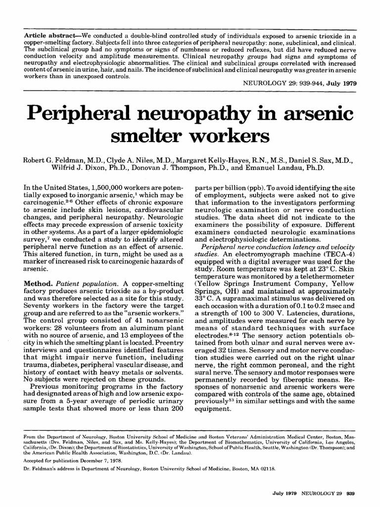 Peripheral Neuropathy in Arsenic: Smelter Workers | PDF | Peripheral ...