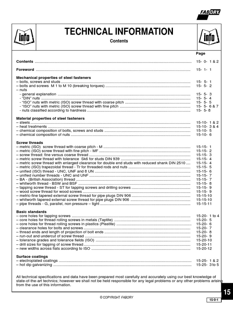 Fabory Fasteners Technical Information PDF | PDF | Screw | Heat Treating