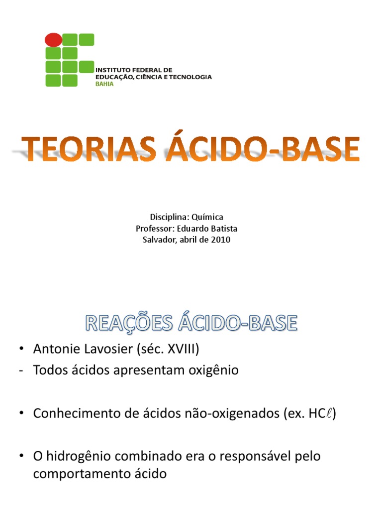 Teorias de Ácido-Base: Arrhenius, Bronsted-Lowry e Lewis | PDF | Ácido ...