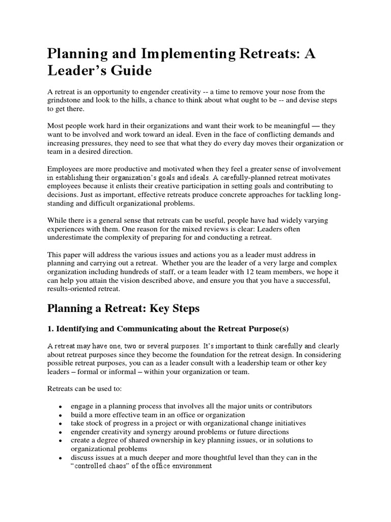 Planning and Implementing Retreats | PDF | Facilitator | Leadership