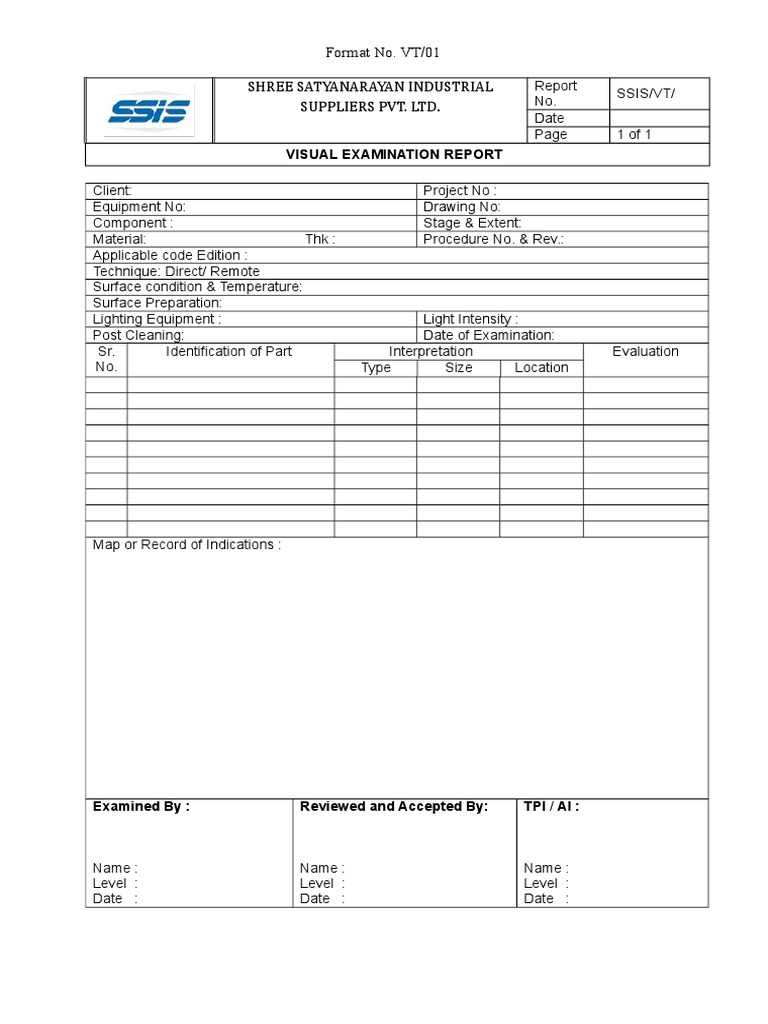 SSIS Visual Examination Report Format | PDF