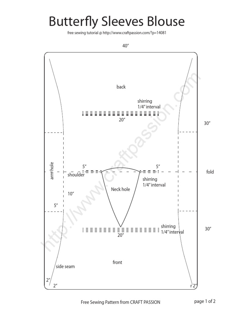 Free Butterfly Sleeve Blouse Pattern | PDF | Clothing | Fashion