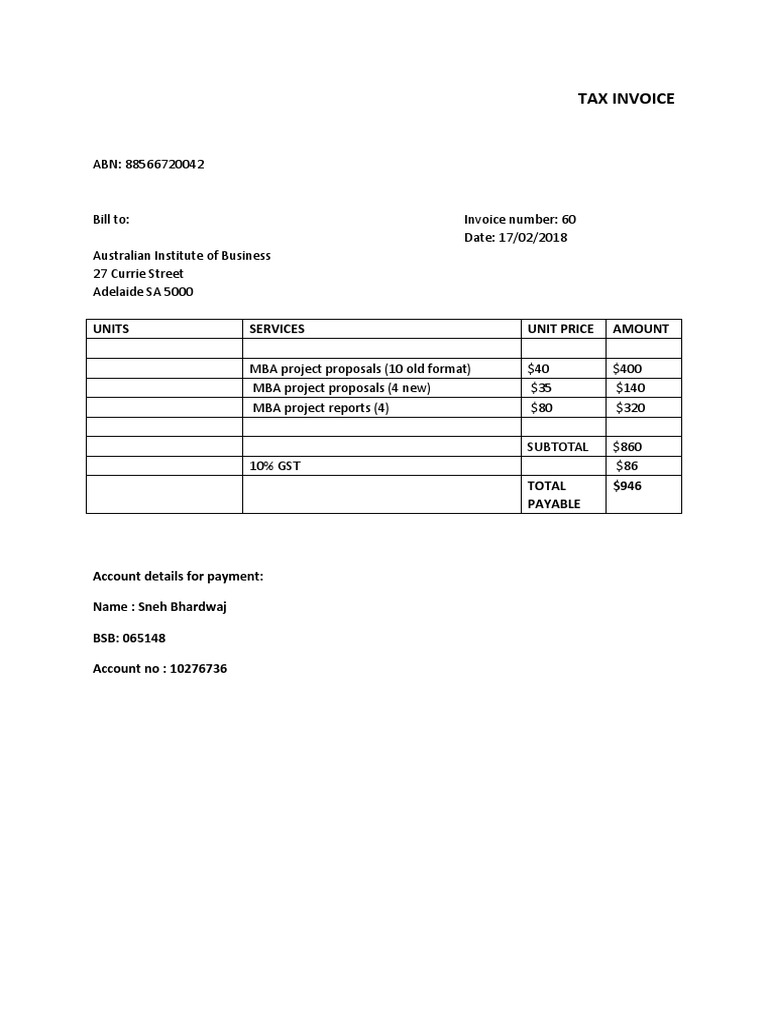 Tax Invoice: Units Services Unit Price Amount | PDF