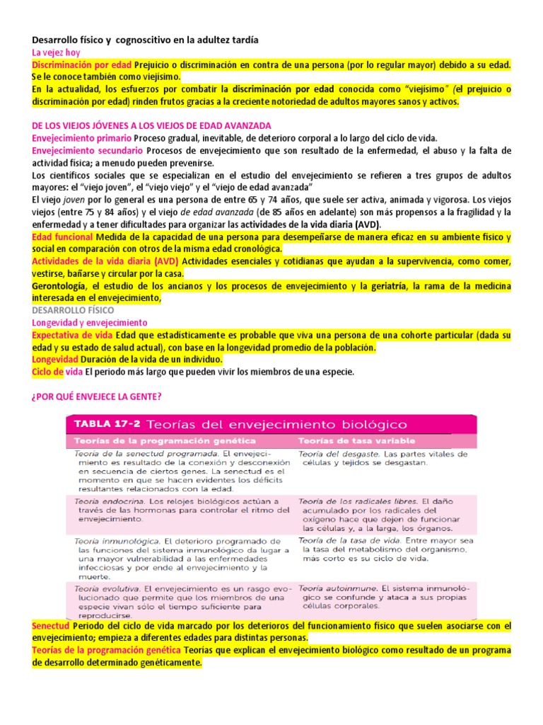 Desarrollo Físico y Cognoscitivo en La Adultez Tardía | PDF | Memoria | Vejez