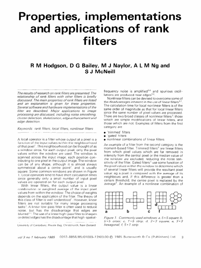Properties, Implementations and Applications of Rank Filters | PDF ...