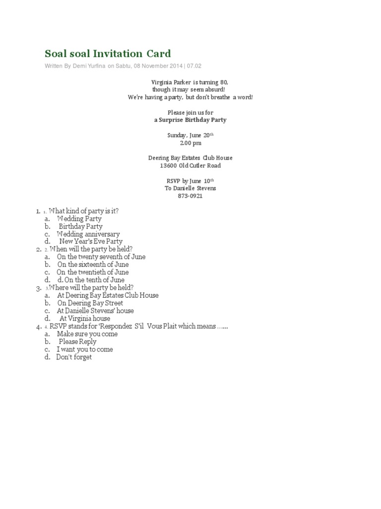 Invitation Card Questions and Answers | PDF