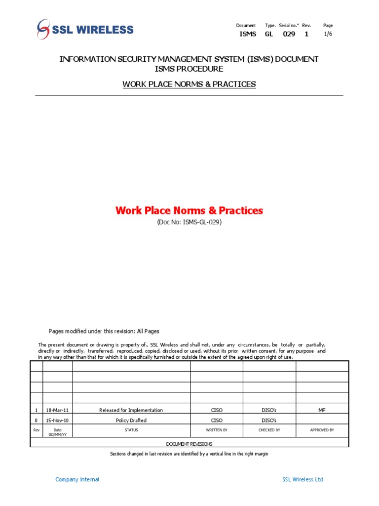 Work Place Norms Practices Policy | PDF | Information Security ...