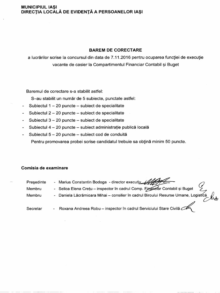Barem Corectare Concurs Casier 7 - 11 - 2016 PDF | PDF