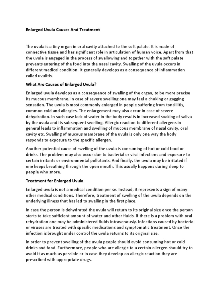 Enlarged Uvula Causes and Treatment | PDF | Snoring | Medical Specialties