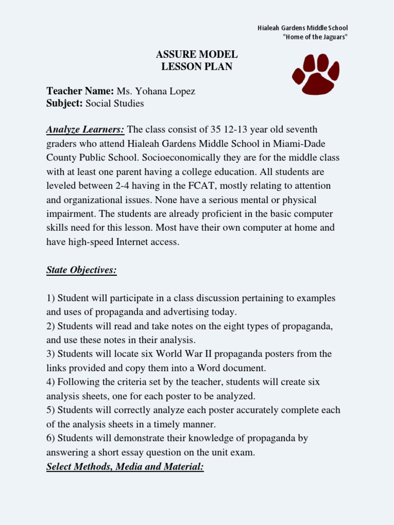 Assure Model Lesson Plan | PDF | Poster | Propaganda