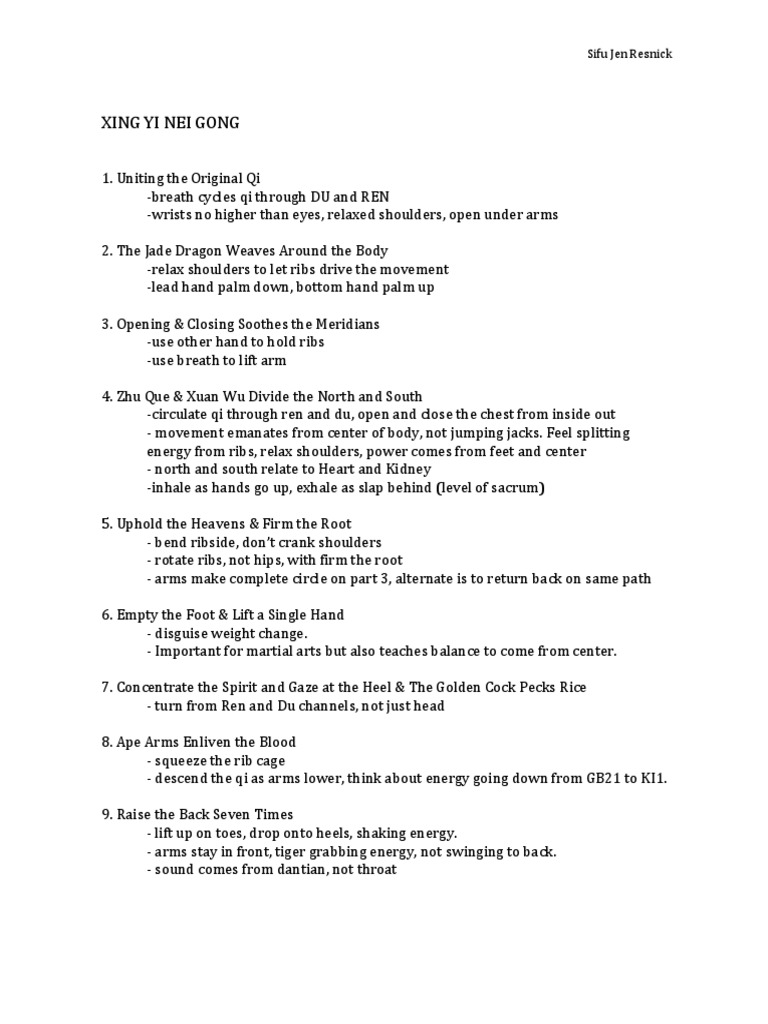 Sifu Jen Resnick - Xing Yi Nei Gong JR Notes | PDF | Knee | Hip