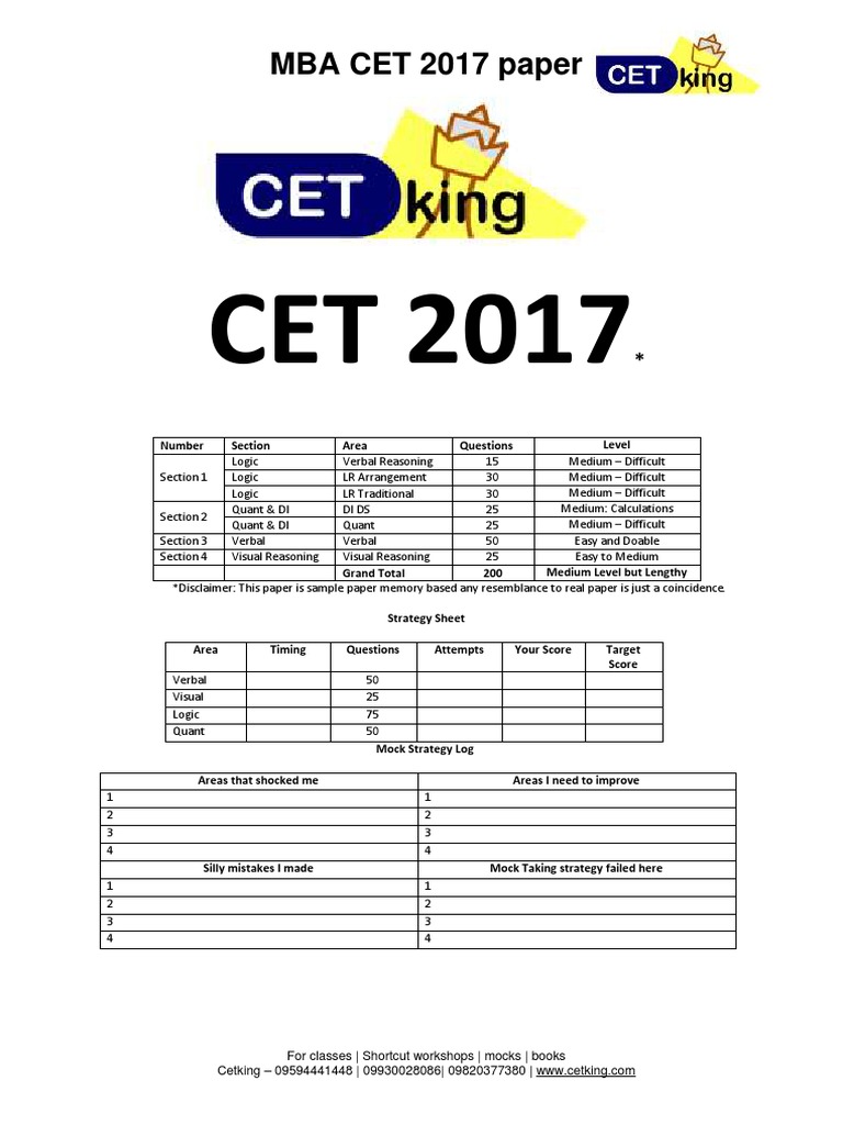 MBA CET 2017 Question Paper MAH MBA MMS DTE With Solution PDF | PDF ...