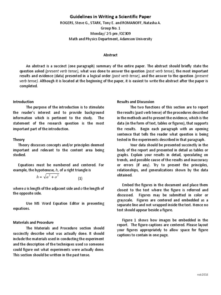 Guidelines in Writing A Scientific Paper (Physics) - Rob2016 | PDF ...