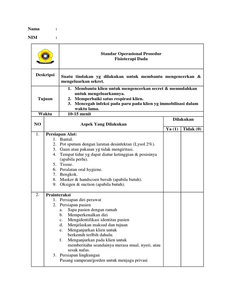 Sop Fisioterapi Dada | PDF