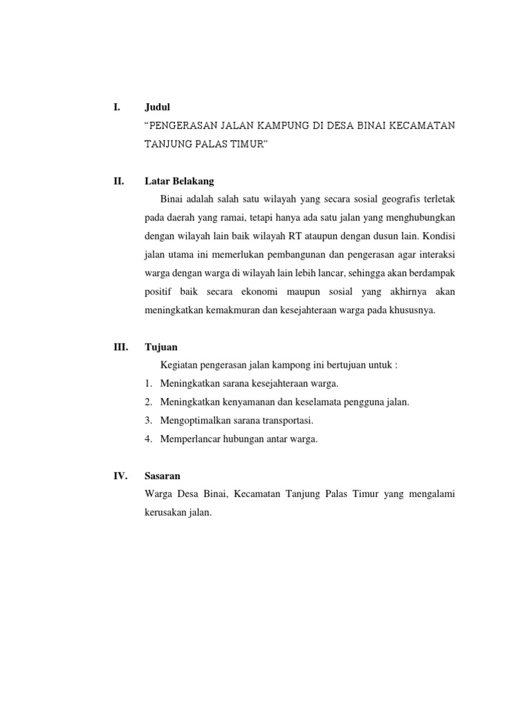 Proposal Pengerasan Jalan Desa Binai | PDF