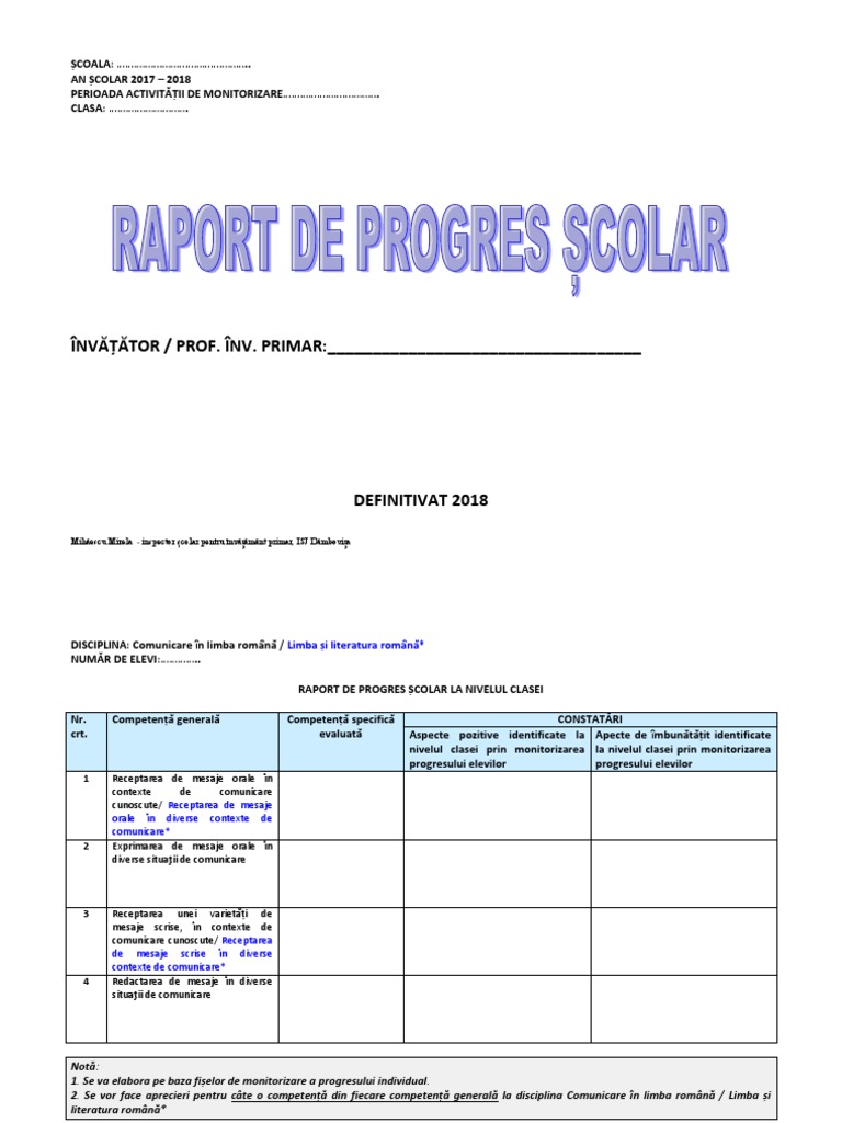 Raport de Progres Scolar Inv Primar DEFINITIVAT 2018