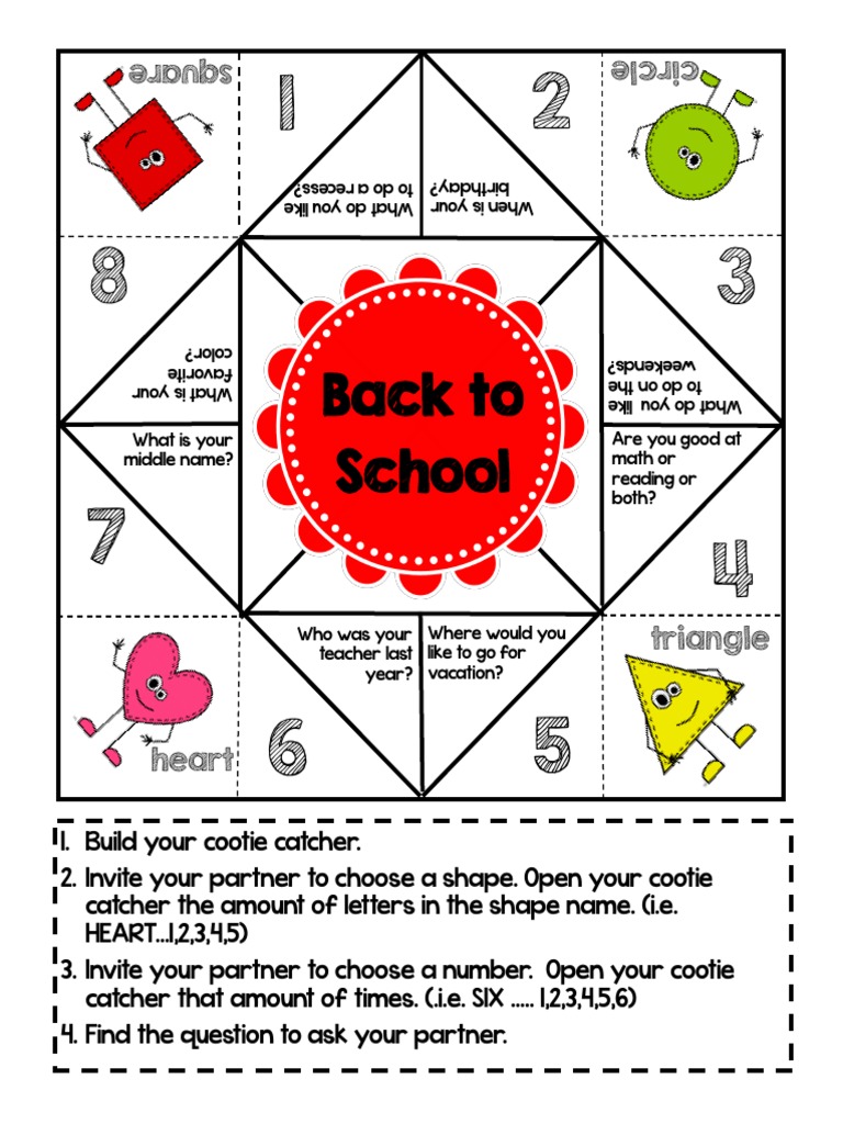 Back to School Cootie Catcher | Behavior Modification