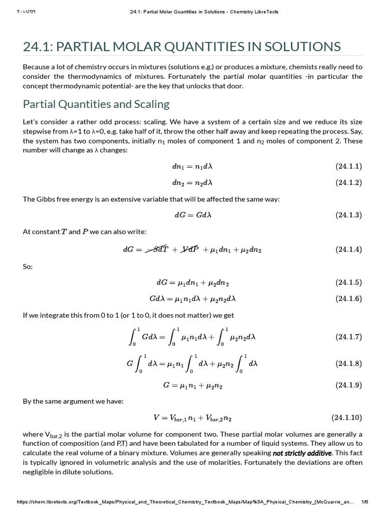 Partial Molar Quantities in Solutions: An Introduction to Thermodynamic ...