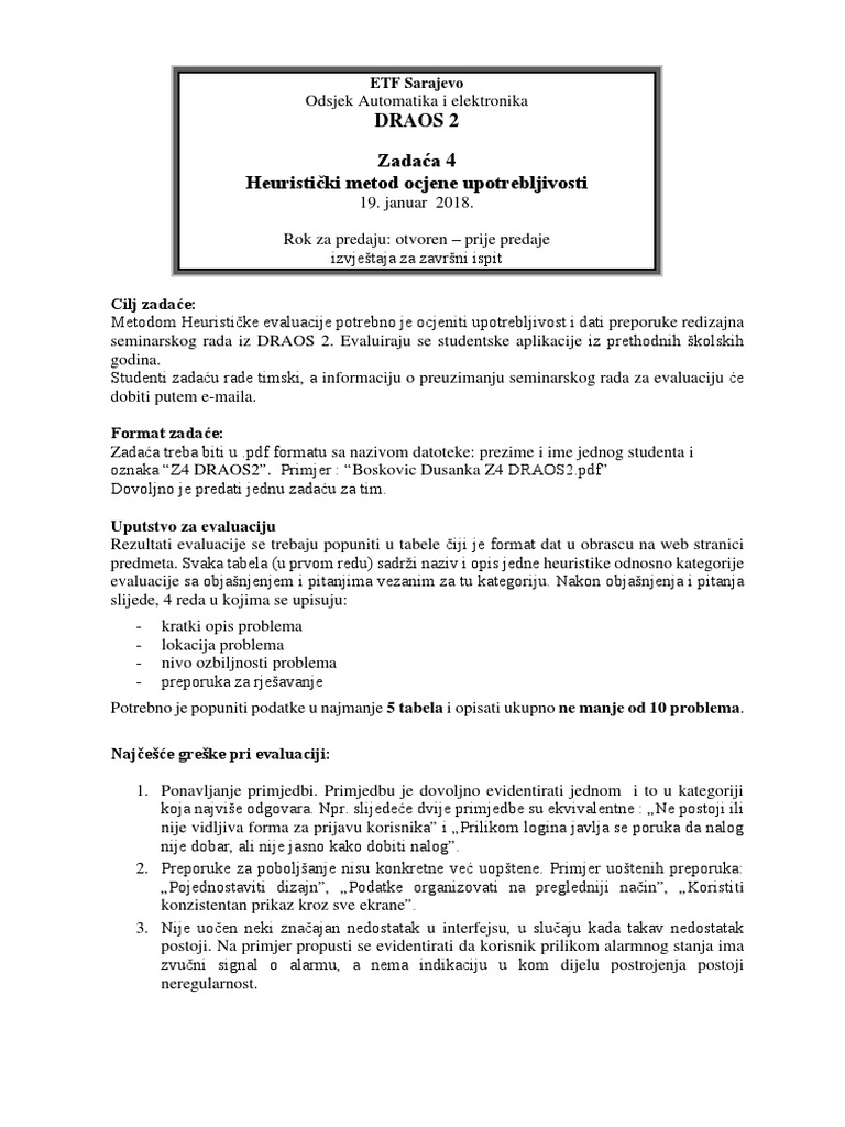 Zadaca 4 2017 - Heuristicka Evaluacija | PDF
