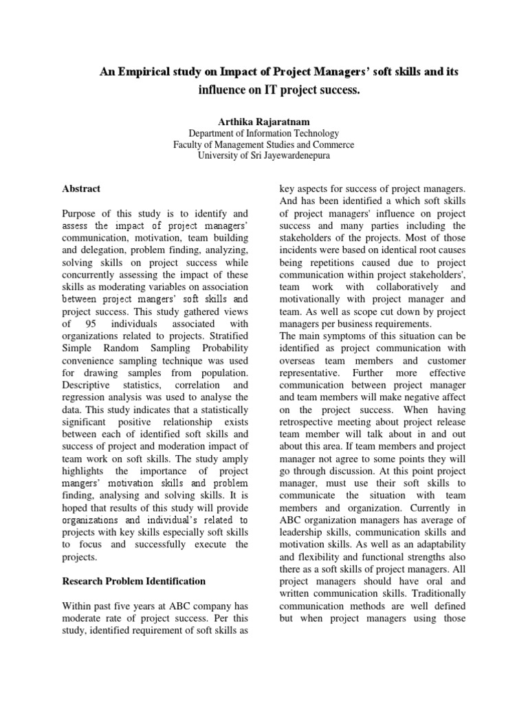 Impact of Project Managers' Soft Skills and Its Influence On IT Project ...