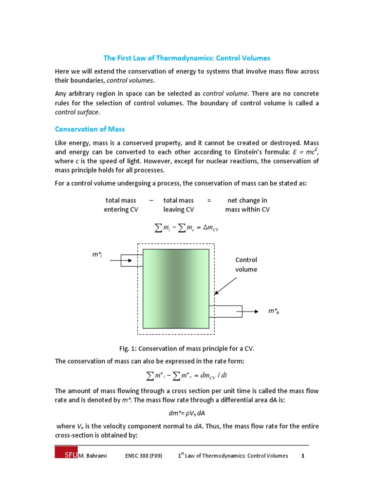 First Law Of Thermodynamics Control Volumes PDF Fluid Dynamics
