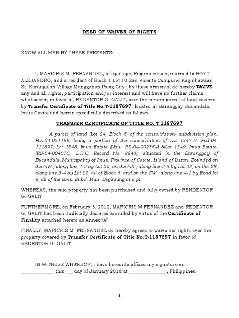 Deed of Waiver of Rights | PDF | Government Information | Government
