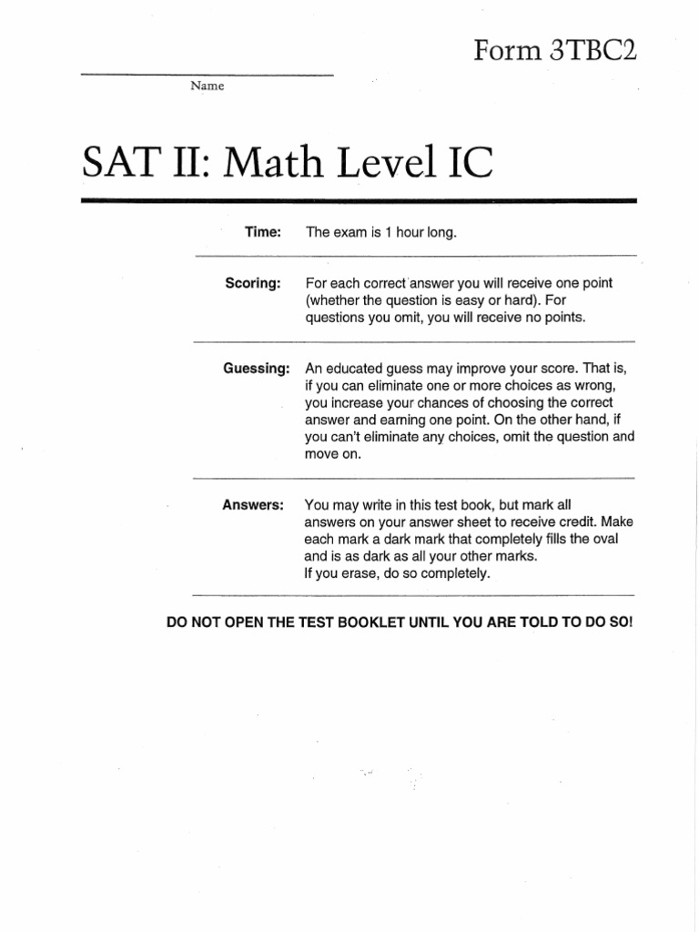 Collegeboard SAT Mathematics Level 1 - Form 3TBC2 PDF | PDF