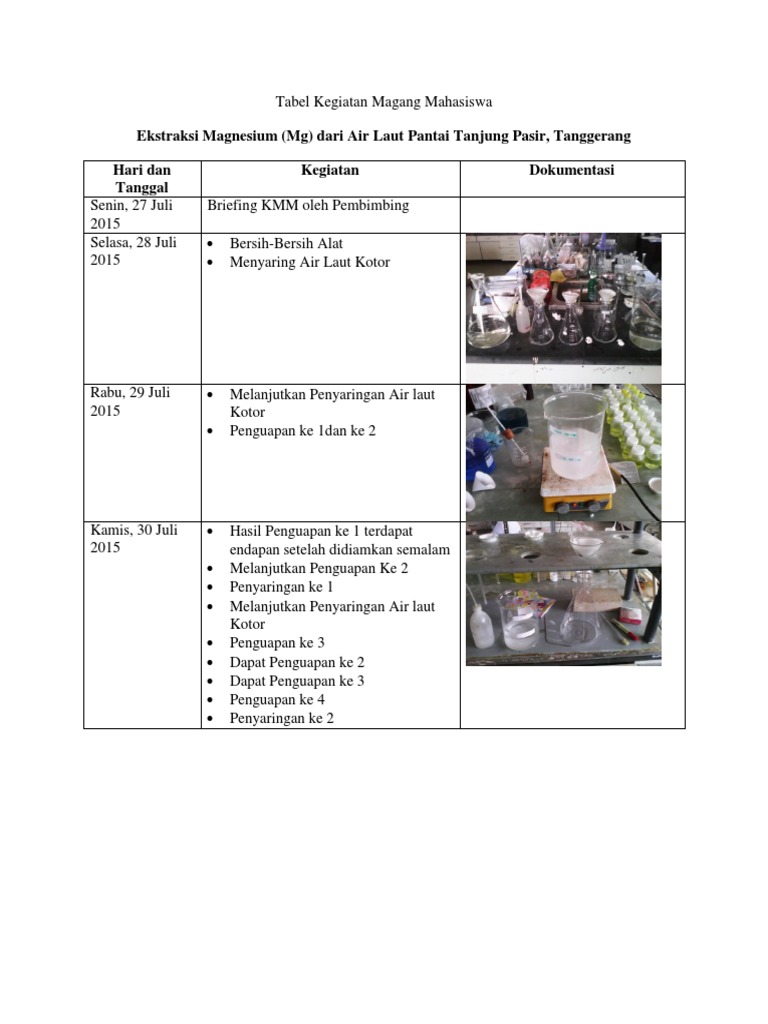 Tabel Kegiatan Magang Mahasiswa | PDF