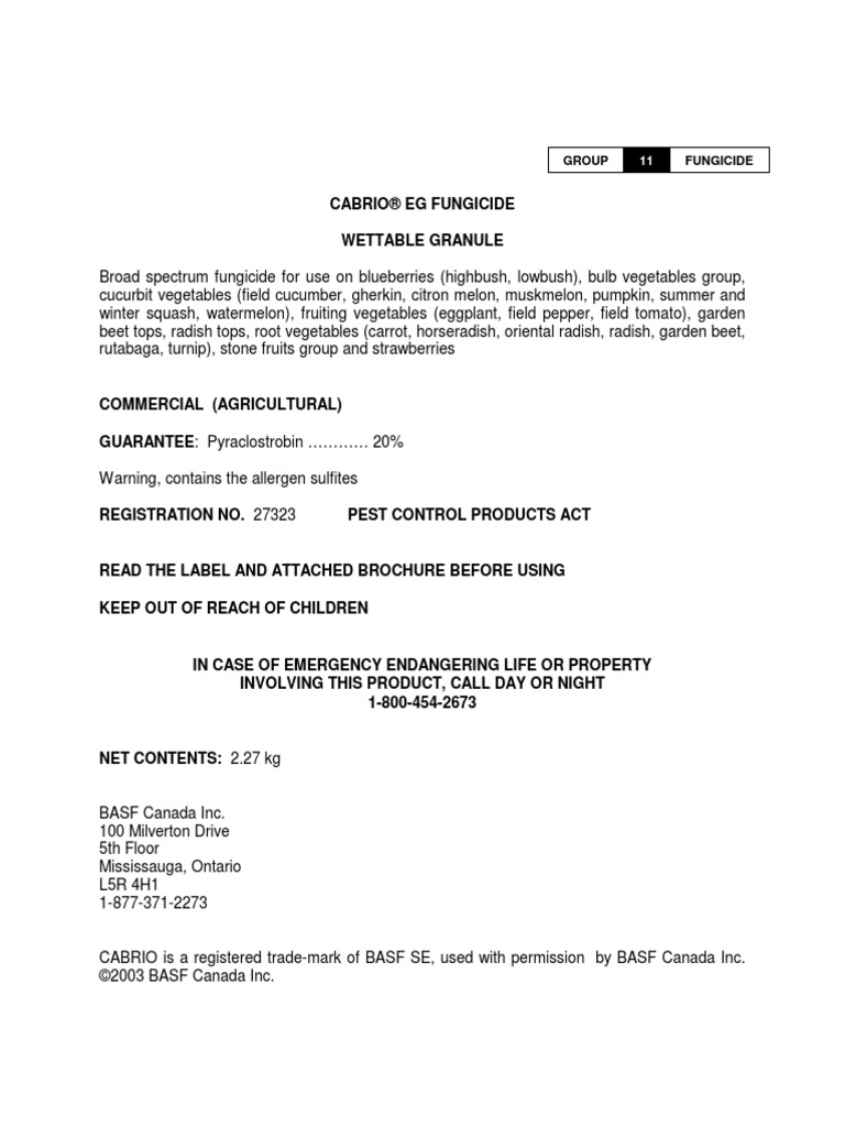 Cabrio Label | PDF | Fungicide | Vegetables