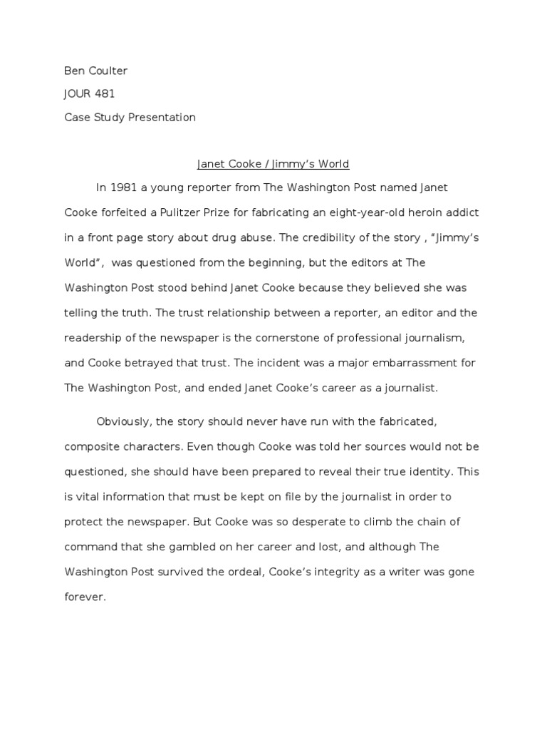 Ben Coulter: Janet Cooke & Jimmy's World | PDF | The Washington Post ...