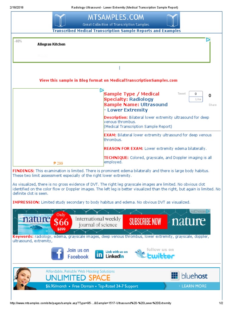 Radiology-Ultrasound - Lower Extremity (Medical Transcription Sample ...