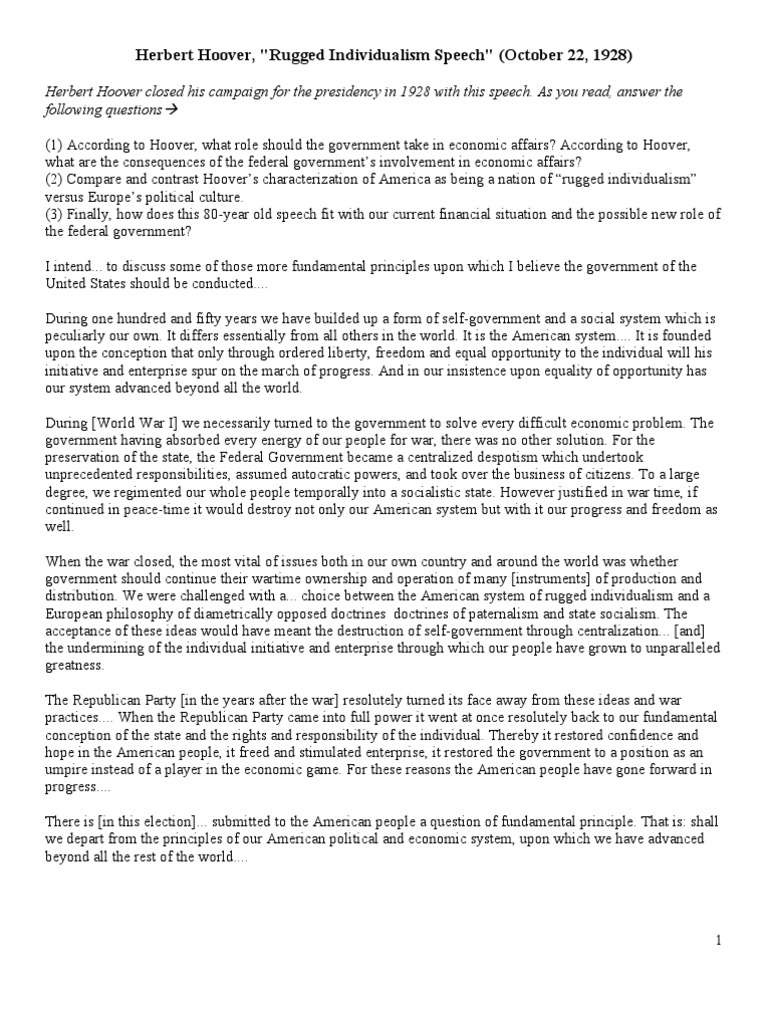 Herbert Hoover Speech On Rugged Individualism | Download Free PDF ...