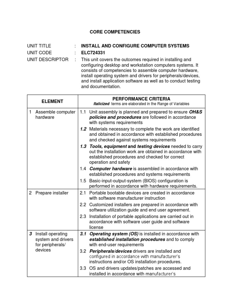 Core Competencies Chosen | PDF | Installation (Computer Programs ...