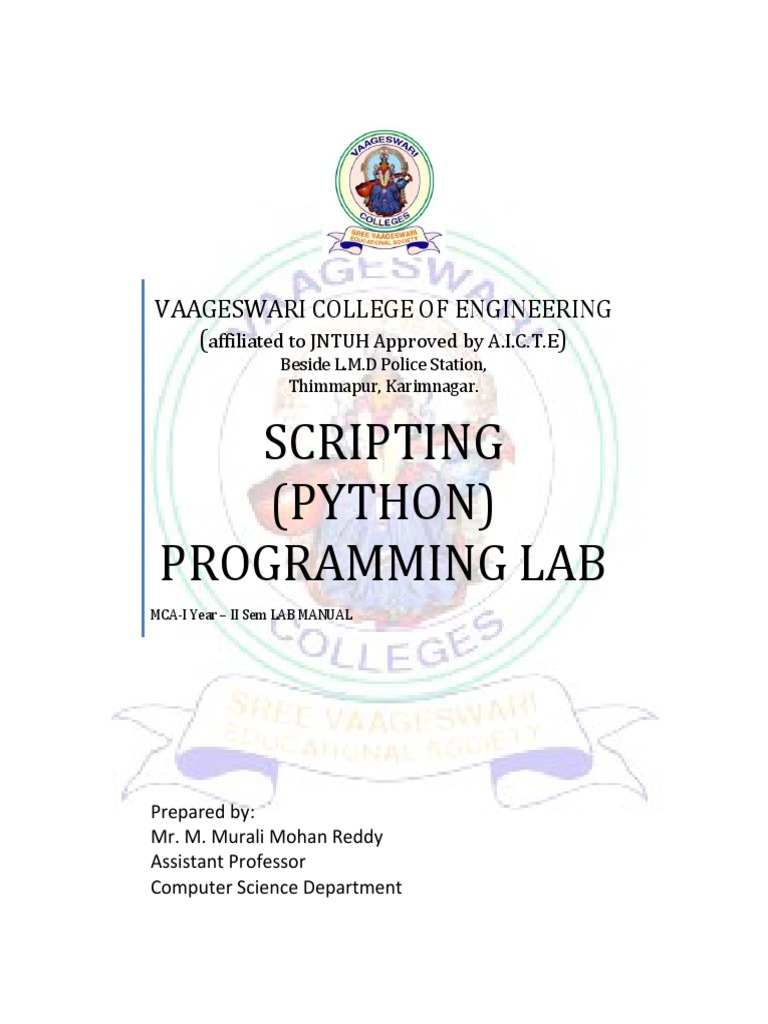 Scripting Python Programming Lab Manual By M Murali Mohan Reddy Pdf Python Programming