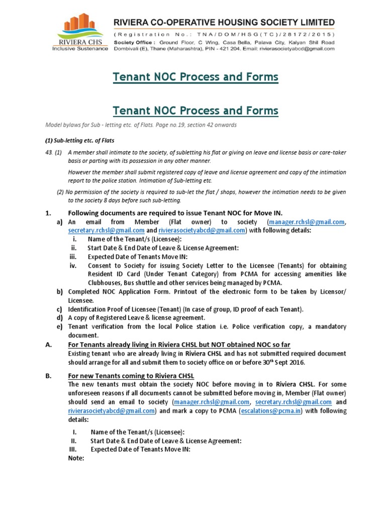 Tenant NOC Process and Forms | PDF | Landlord | Lease