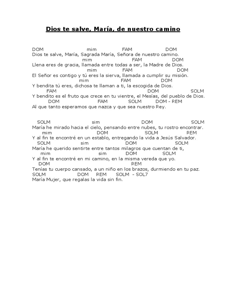 Dios Te Salve Maria de Nuestro Camino | PDF | María, madre de Jesús ...