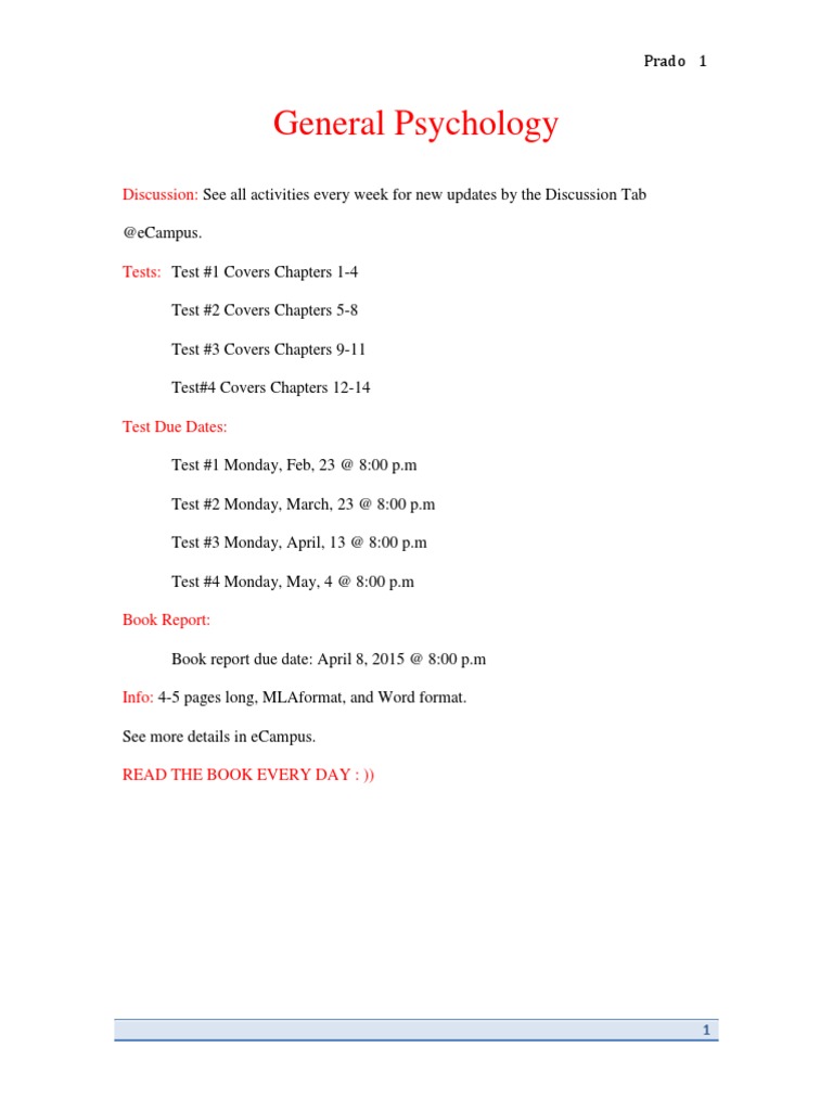 General Psychology Course Schedule | PDF