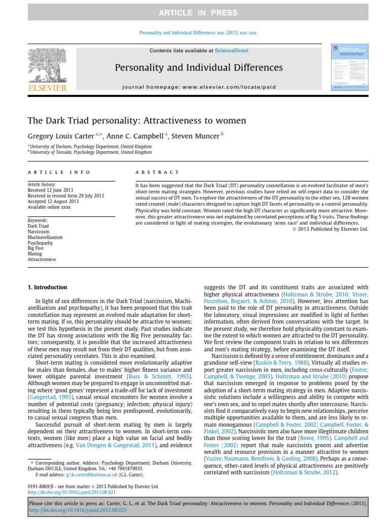 The Dark Triad Personality | PDF | Dark Triad | Psychopathy