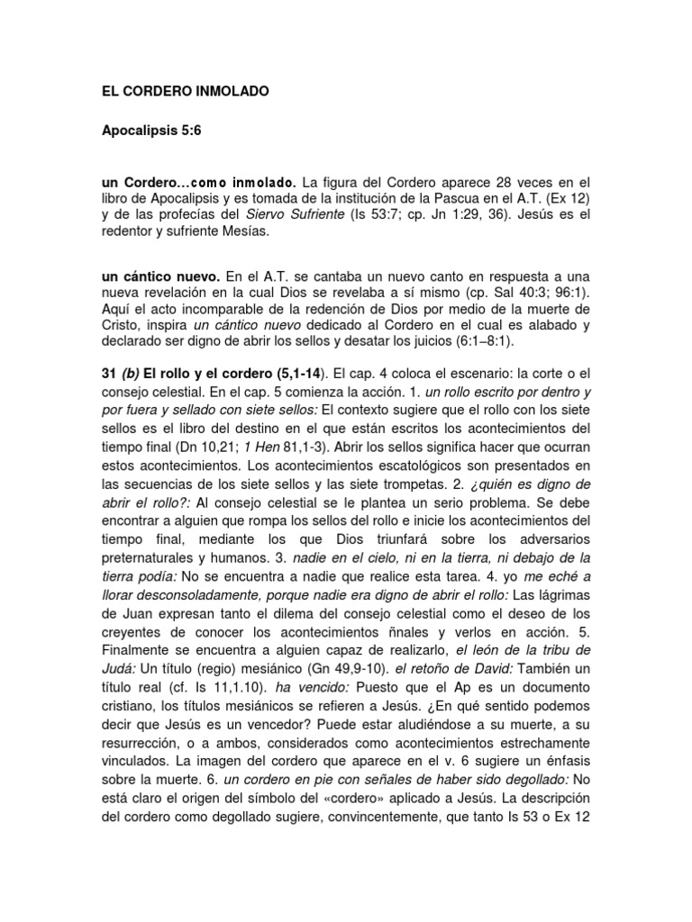 El Cordero Inmolado | Cordero de Dios | Libro de revelación