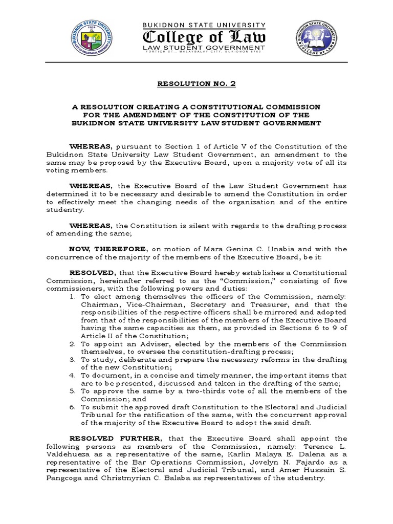 A Resolution Creating a Constitutional Commission for the Amendment of ...