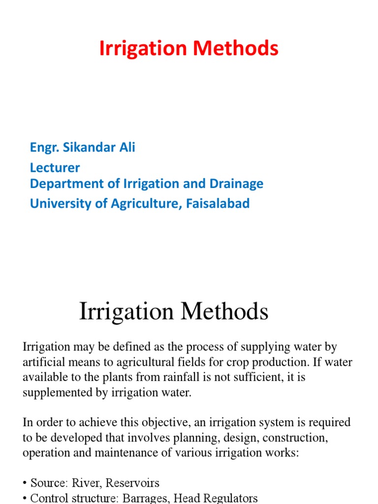 Lecture Irrigation Methods | PDF | Irrigation | Physical Geography