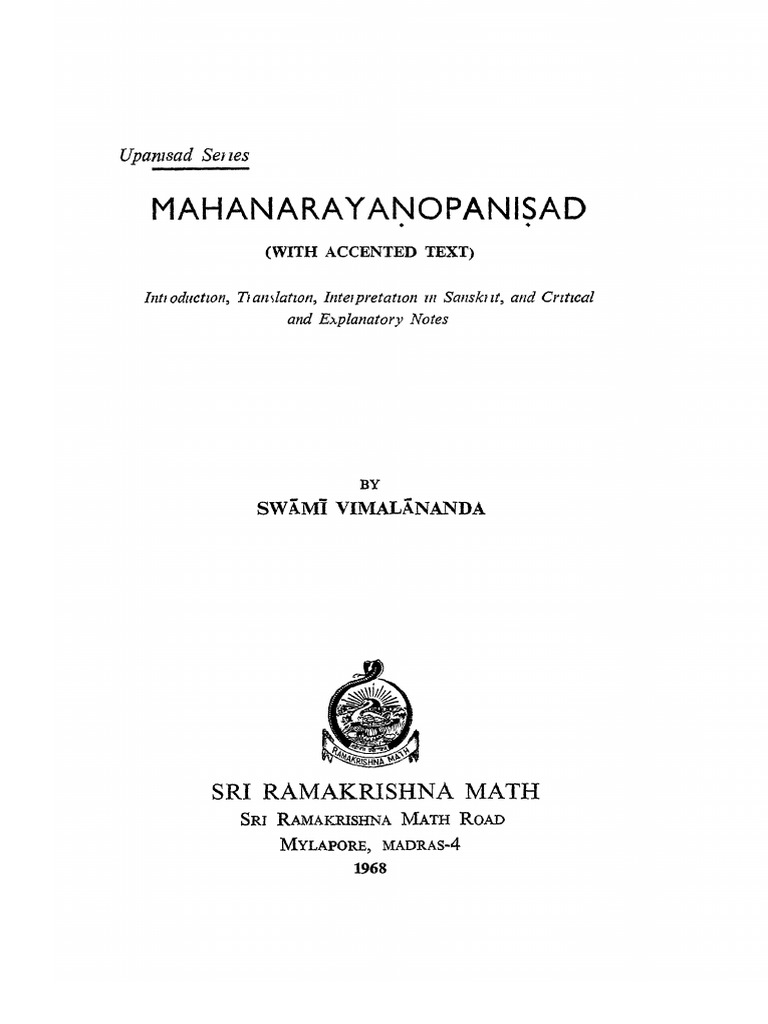 Mahanarayana Upanishad - Swami Vimalananda (Sanskrit-English) C | PDF